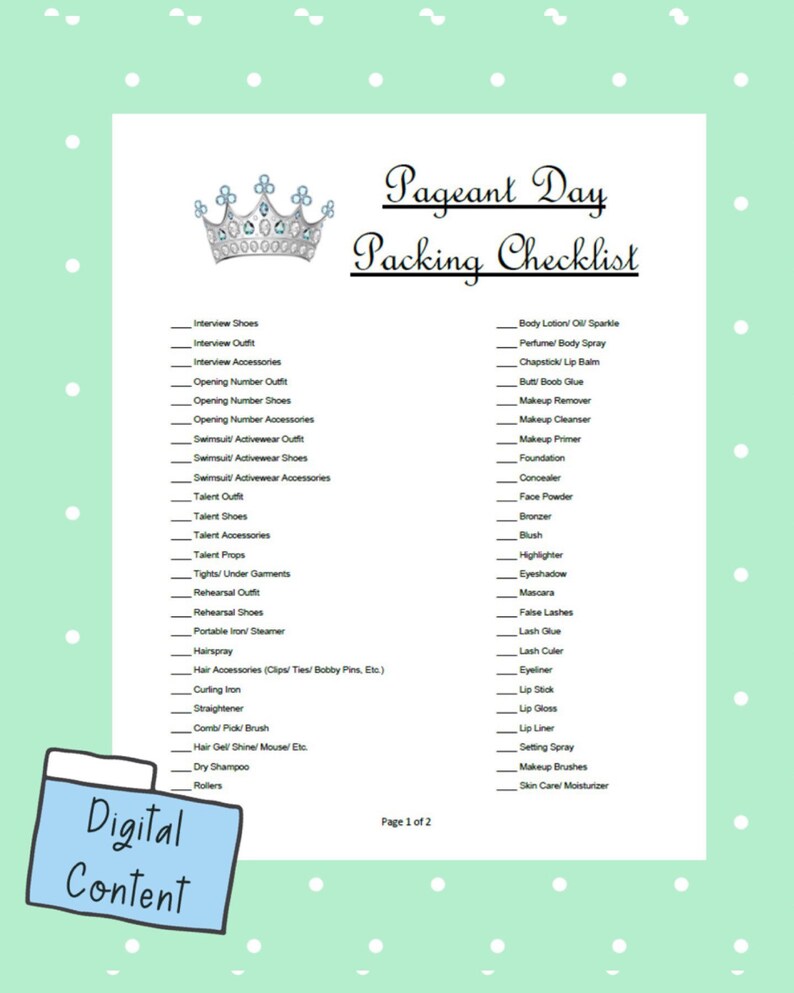 Pageant Day Packing Checklist - Etsy