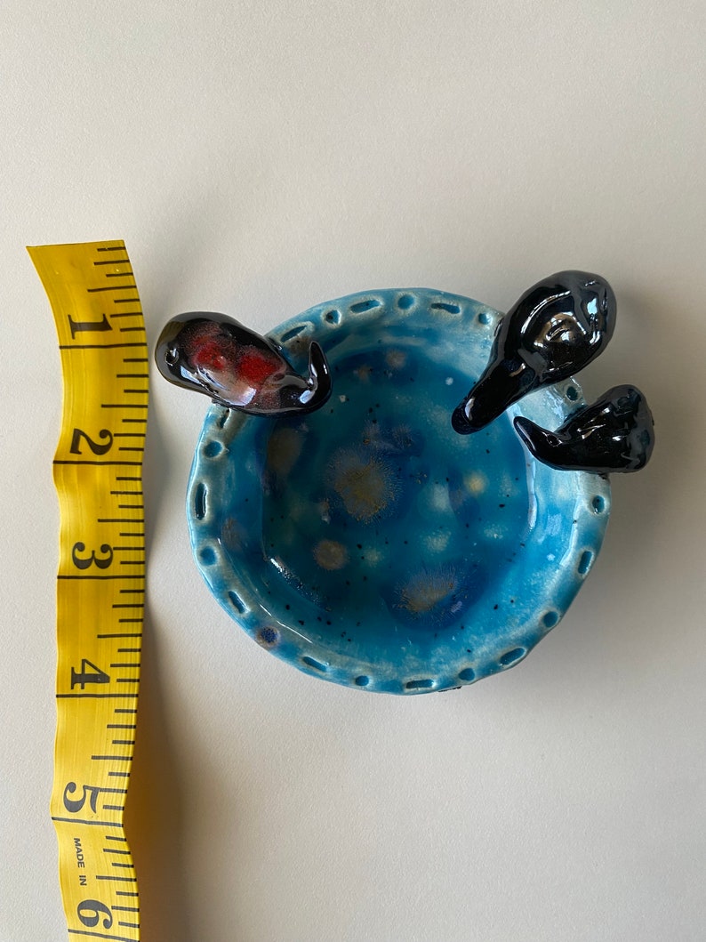 Handmade Ceramic Crow Trinket Dish Blue Featuring Three Crows please ...