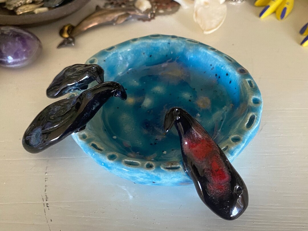 Handmade Ceramic Crow Trinket Dish Blue Featuring Three Crows please ...