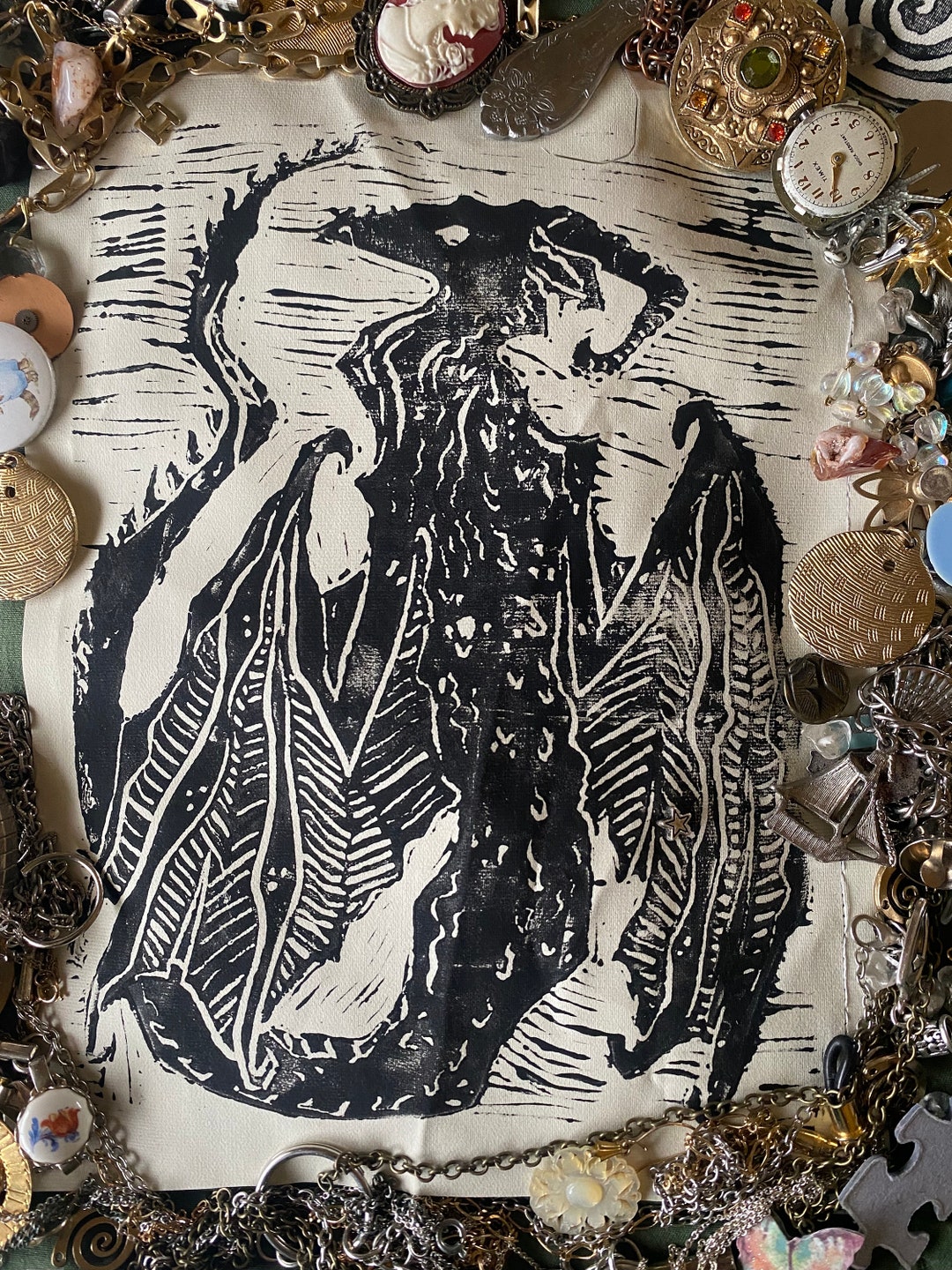 Hand Printed Dragon Linocut Print - Etsy