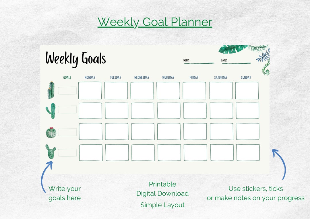Simple Weekly Goals Planner Printable - Etsy