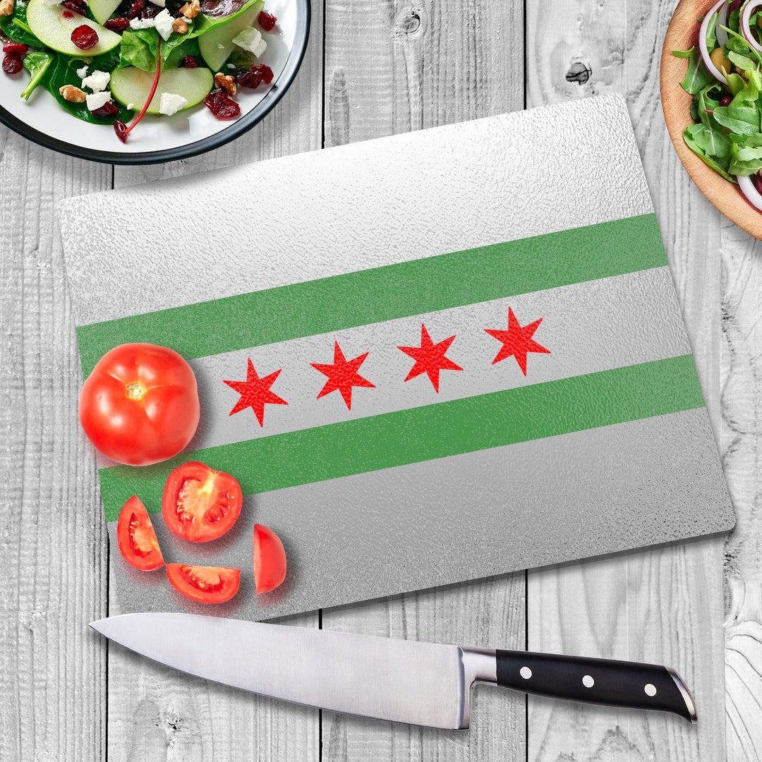 Chicago Flag Green River Glass Cutting Board Chicago Flag - Etsy