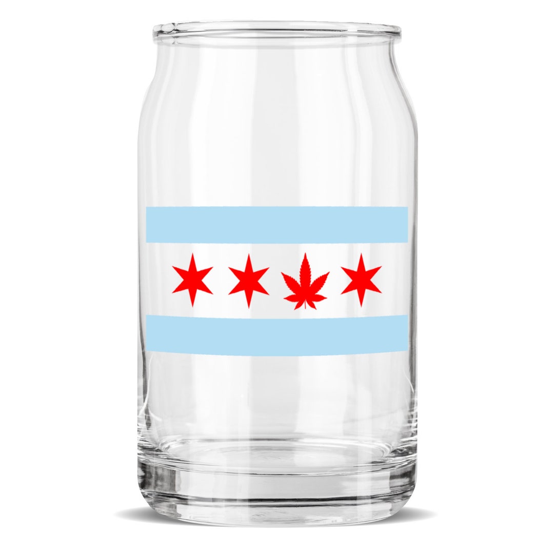 Chicago Flag Single Pot Leaf Sculptured Glass Chicago Flag Glass ...