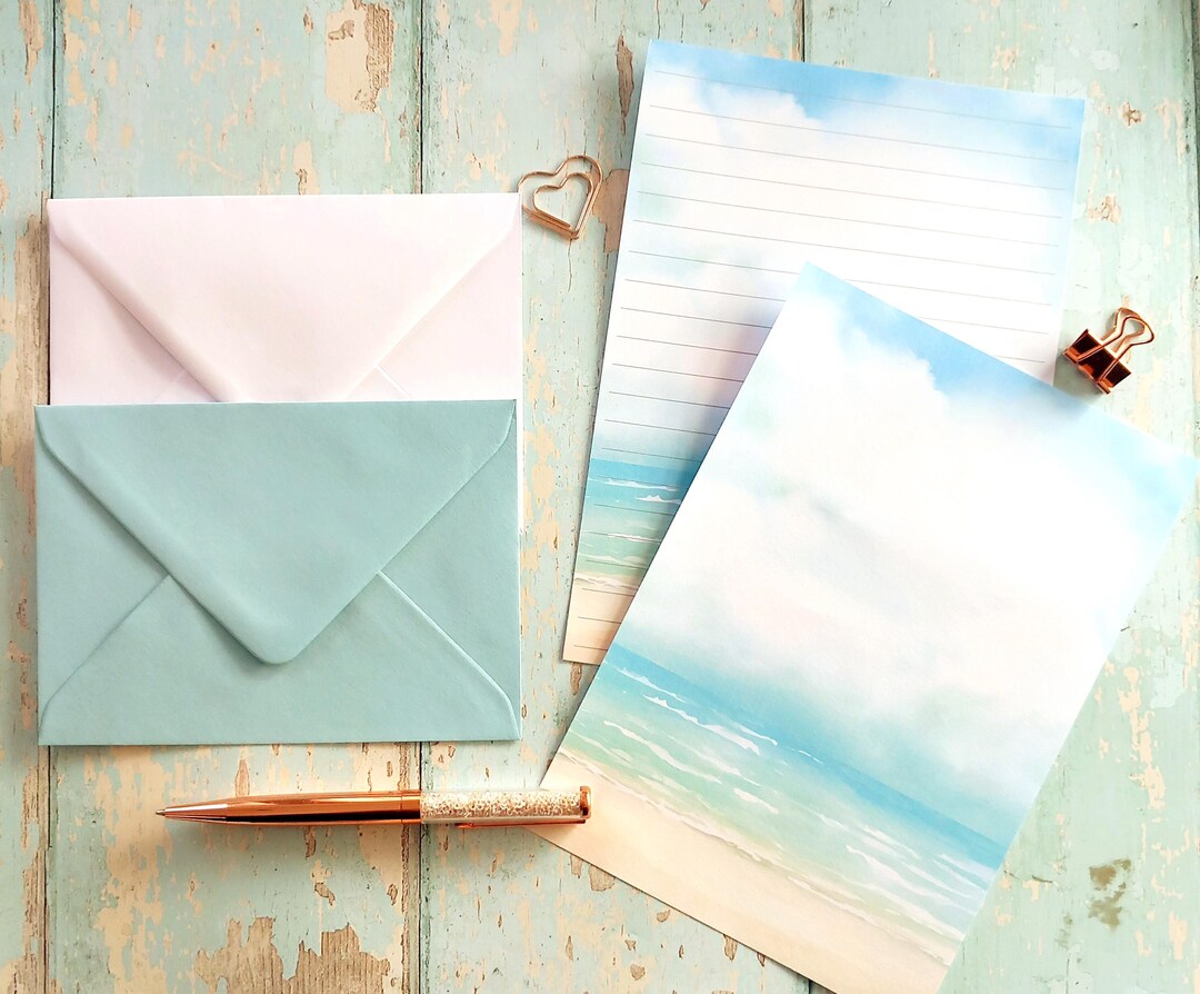 Beach Scene Writing Paper Set: A5 Watercolor Letter Sheets With ...