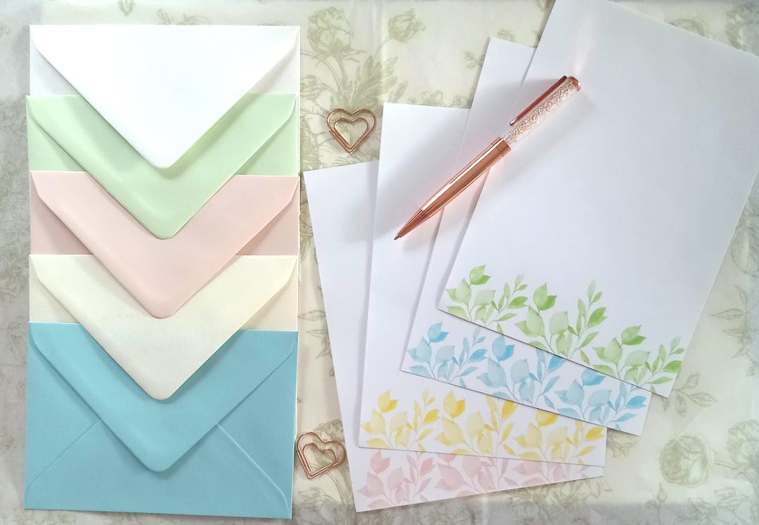 Pastel Leaves Writing Paper Set: A5 Stationery With Envelopes - Etsy