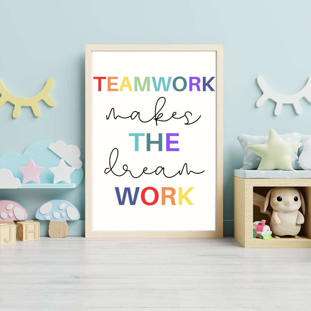 Teamwork Wall Art Dream Big Prints Modern Nursery Decor Rainbow Kids ...