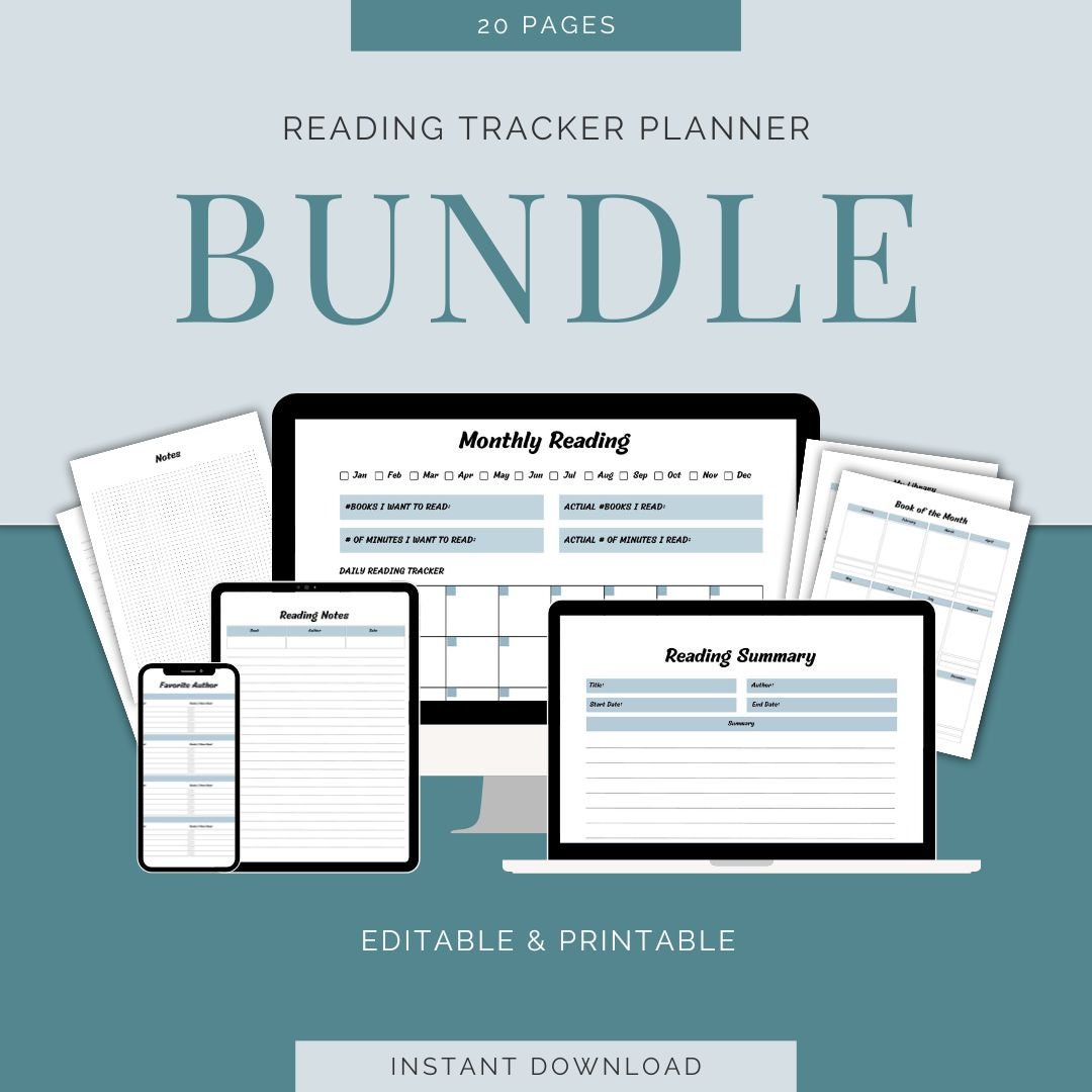 Reading Tracker Printable Book Club Planner Bundle Customizable Reading ...