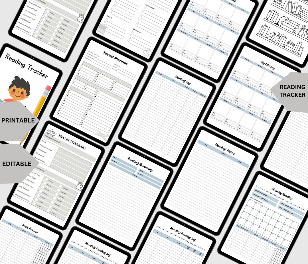 Reading Tracker Printable Book Club Planner Bundle Customizable Reading ...