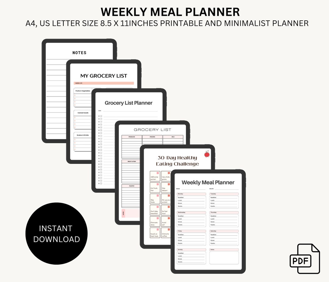 Weekly Meal Planner - 30-day Healthy Eating Challenge, Includes 3 ...