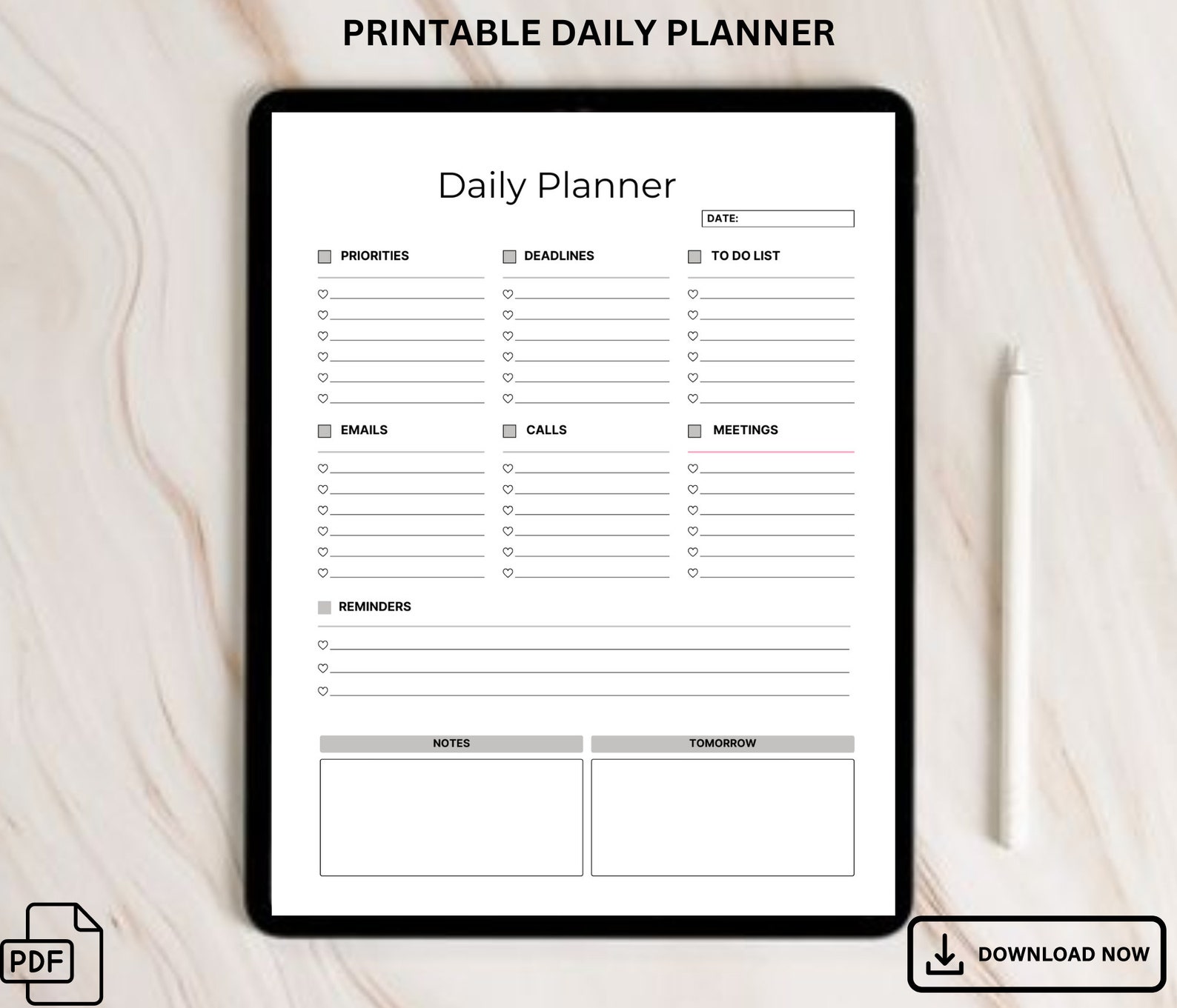 Daily Focus Planner Template | Printable Daily Focus Planner | Daily ...