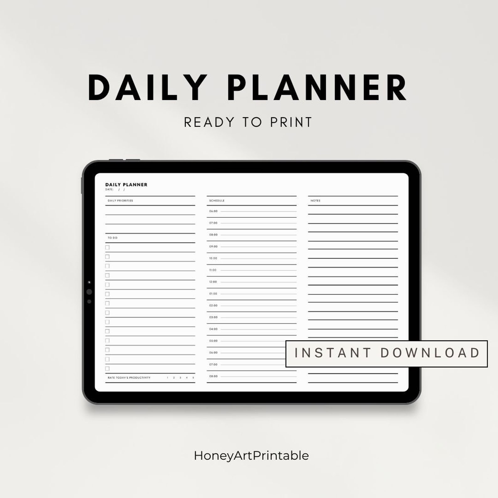 Daily Planner Printable to Do List Simple Hourly Schedule Everyday Home ...