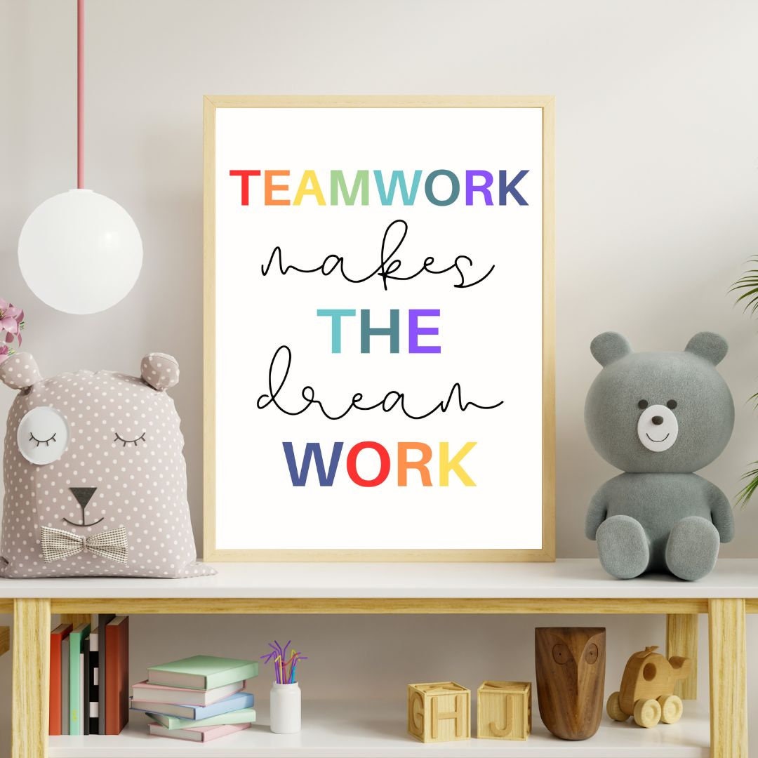 Teamwork Wall Art Dream Big Prints Modern Nursery Decor Rainbow Kids ...