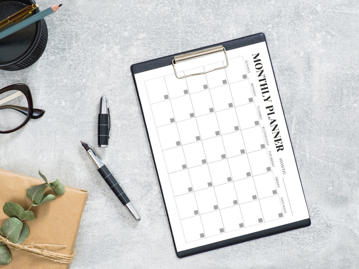 Monthly Planner Calendar Printable Simple Landscape Download to Do List ...