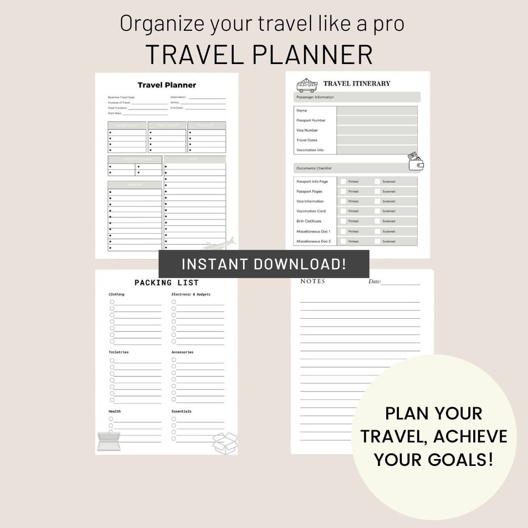 Customizable Travel Planner Printable Travel Itinerary Essential Trip ...