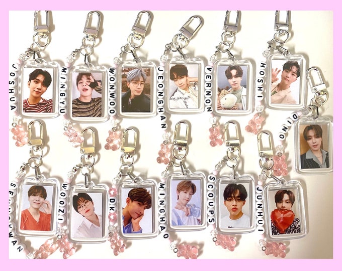 Seventeen Kpop Keychain - Double Sided Photo With Beaded Name Charm ...