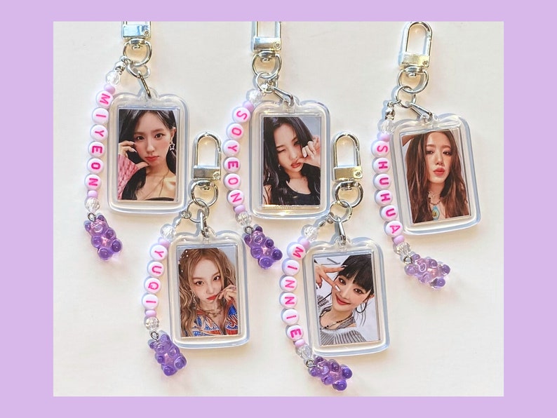 Idle G-idle Kpop Keychain - Double Sided Photo With Beaded Name Charm ...