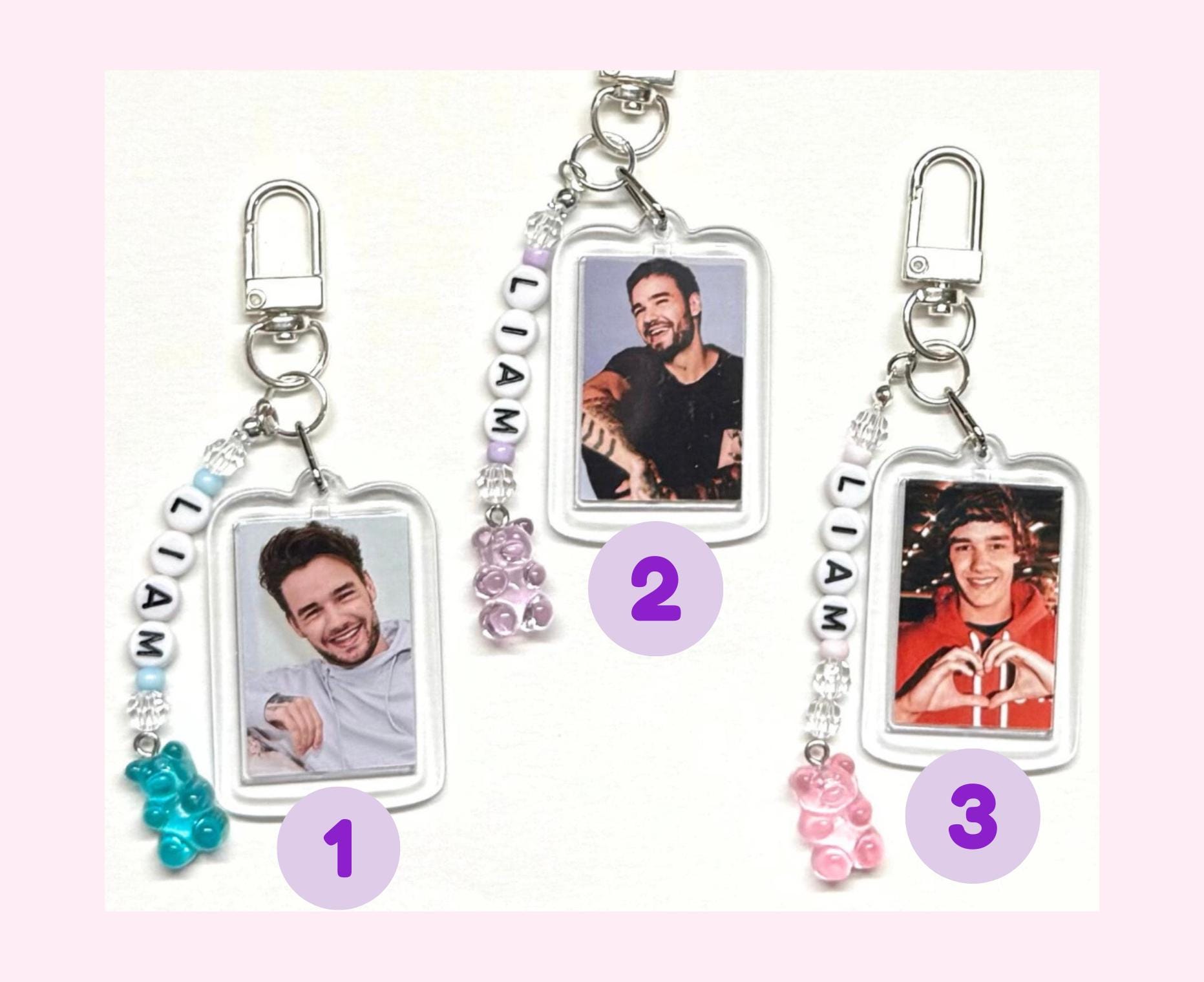 Liam Payne Keychain - Double Sided Photo Frame With Beaded Name Charm ...