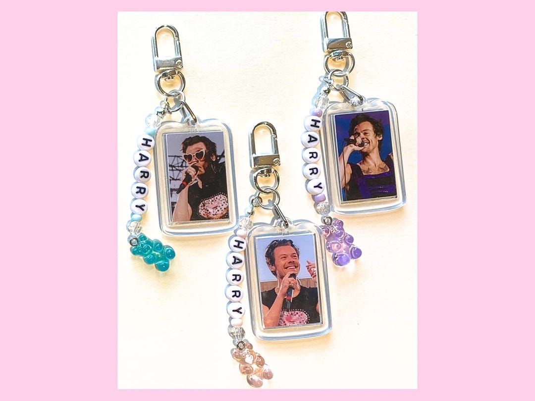 Harry Styles Keychain - Double Sided Photo Frame With Beaded Name Charm ...