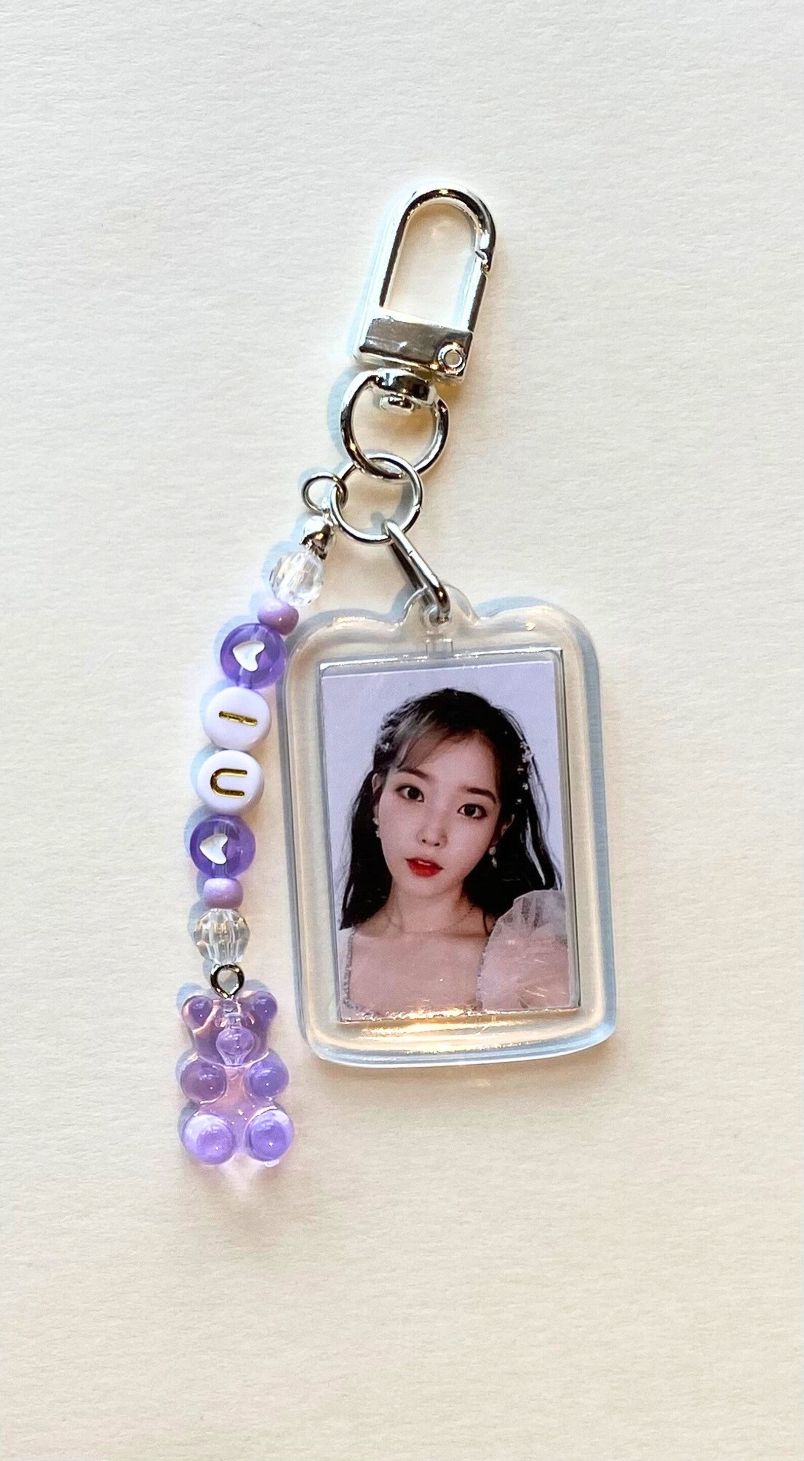 IU Kpop Keychain - Double Sided Photo Frame With Beaded Name Charm ...