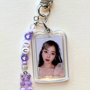 IU Kpop Keychain - Double Sided Photo Frame With Beaded Name Charm ...