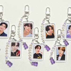BTS Kpop Keychain - Double Sided Photo With Beaded Name Charm ...