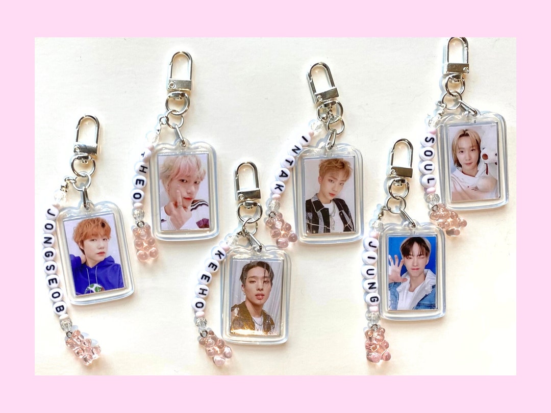 P1harmony Kpop Keychain - Double Sided Photo With Beaded Name Charm ...