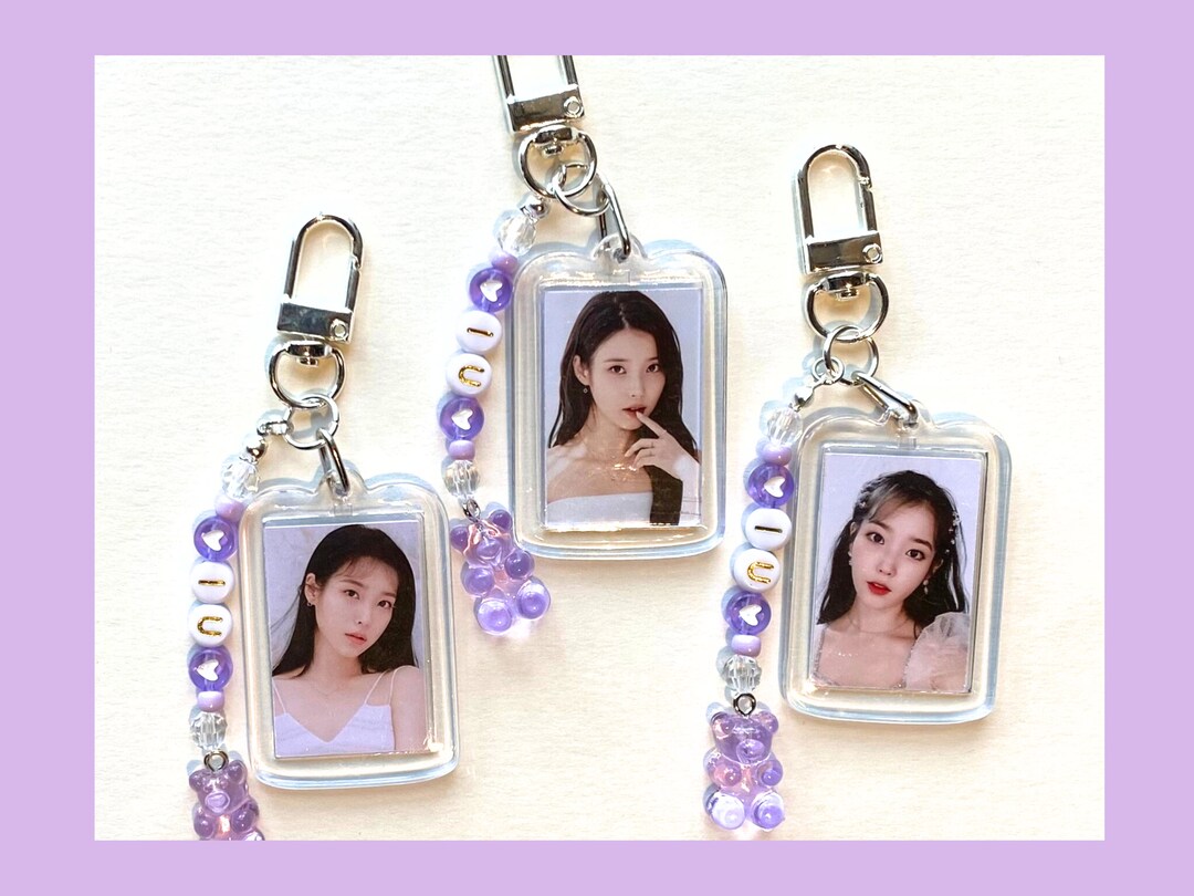 IU Kpop Keychain - Double Sided Photo Frame With Beaded Name Charm ...