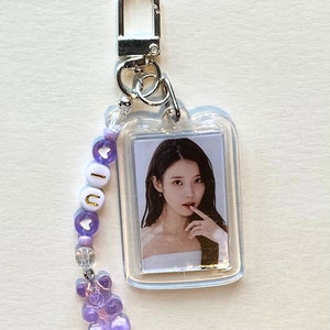 IU Kpop Keychain - Double Sided Photo Frame With Beaded Name Charm ...