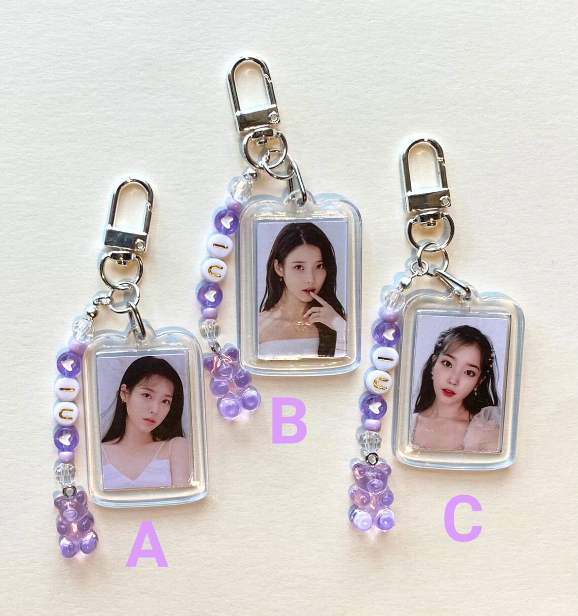 IU Kpop Keychain - Double Sided Photo Frame With Beaded Name Charm ...
