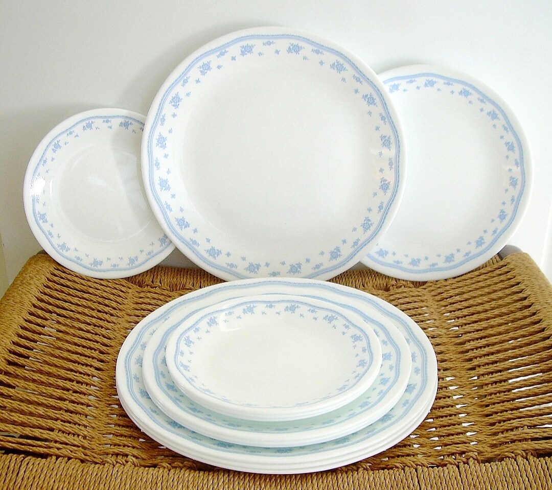 12-piece Set of Corelle Morning Blue Plates ~ 4 Dinner, 4 Salad, 4 ...