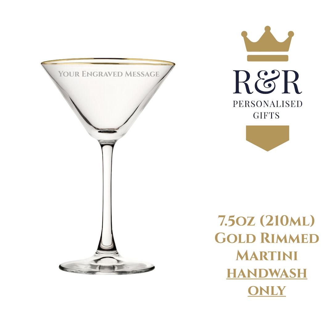 Engraved Large 7.5oz Gold Rimmed Martini Glass - Personalised With Any ...