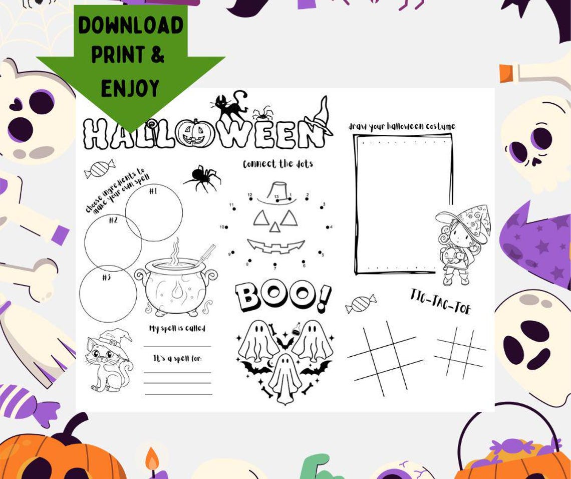 Holiday Coloring Page and Activity Sheet, Halloween Coloring Page and ...