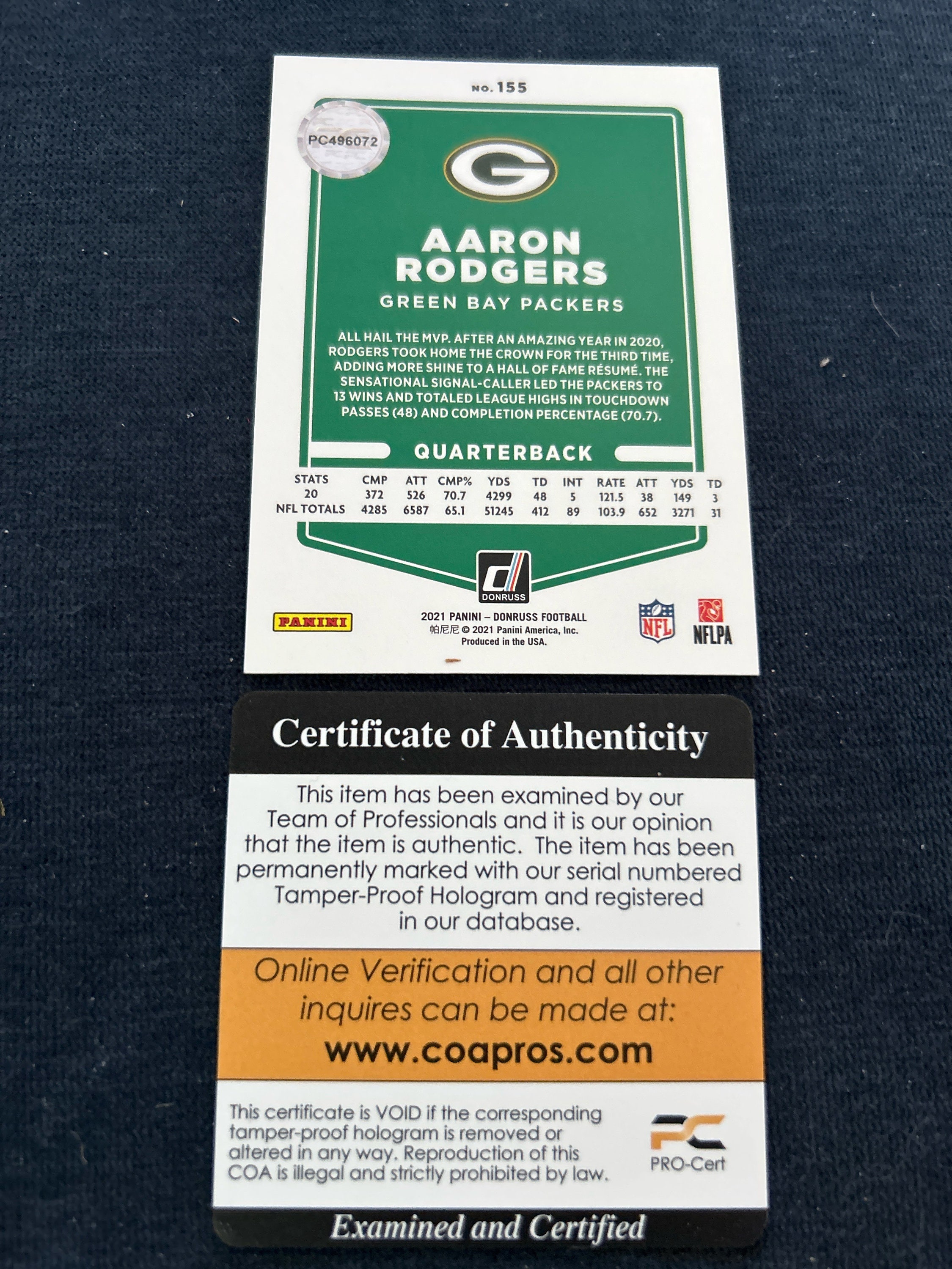 Aaron Rodgers Signed Autographed Auto Green Bay Packers Football Card ...