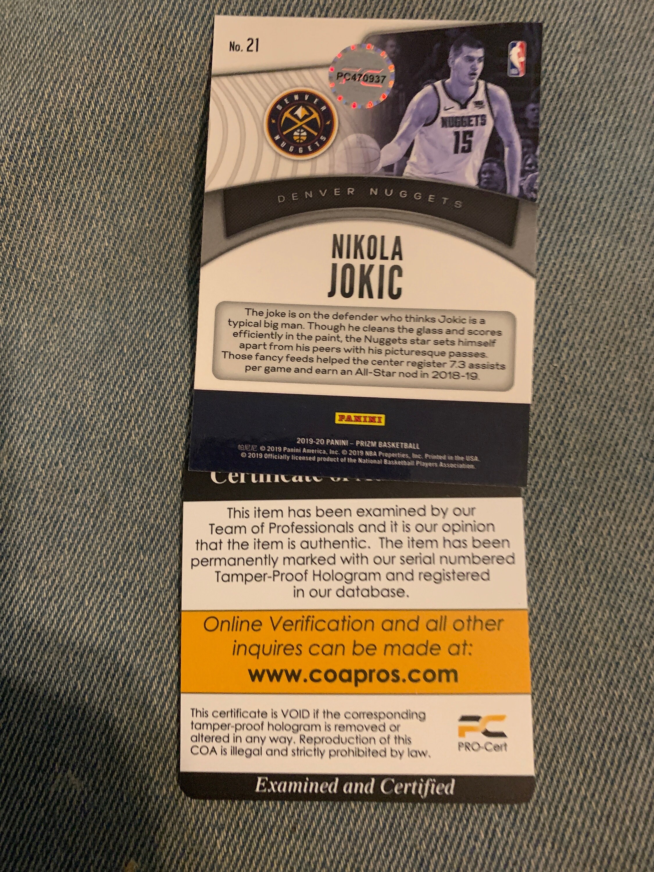 Nikola Jokic Signed Autographed Denver Nuggets Basketball Card COA - Etsy
