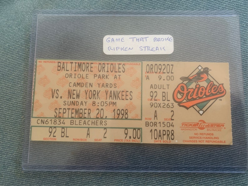RARE Baltimore Orioles New York Yankees Ticket Stub September 20 1998 ...