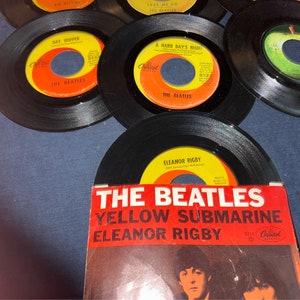 The Beatles (10) 45 Rpm Records. Let It Be, Love Me Do, Hello Goodbye ...