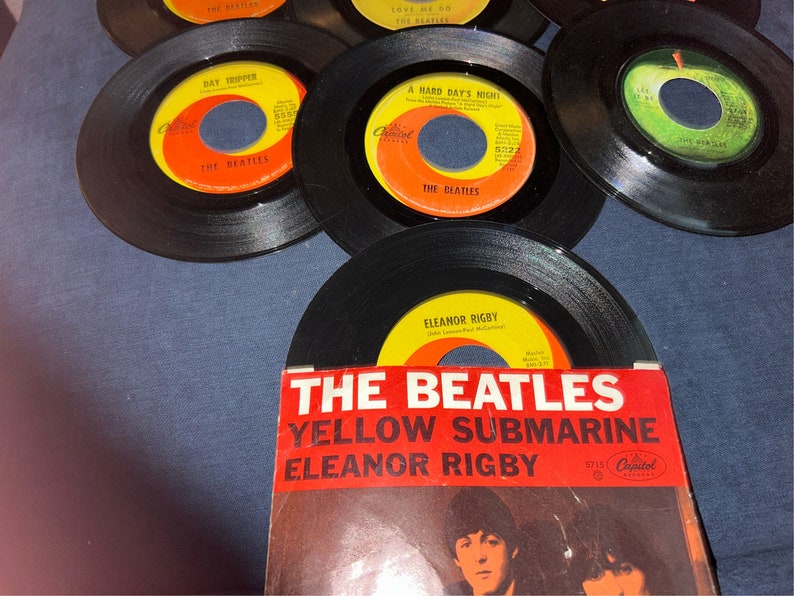 The Beatles (10) 45 Rpm Records. Let It Be, Love Me Do, Hello Goodbye ...