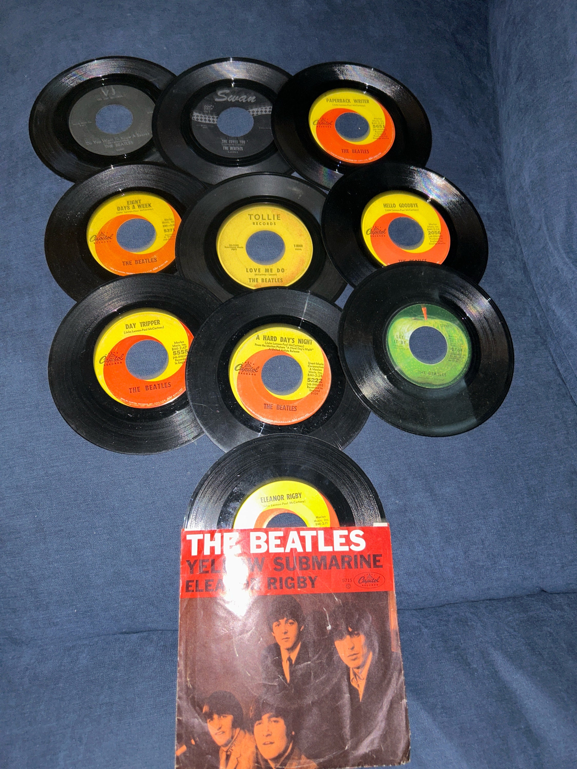 The Beatles (10) 45 Rpm Records. Let It Be, Love Me Do, Hello Goodbye ...