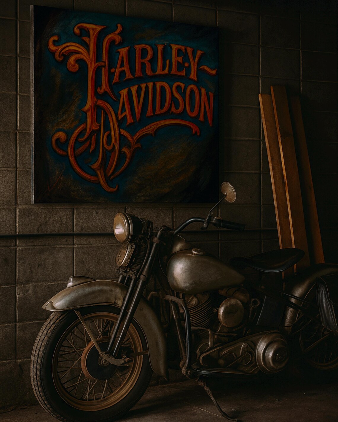 Harley Davidson Canvas Print: Vintage Motorcycle Art, Biker Garage ...