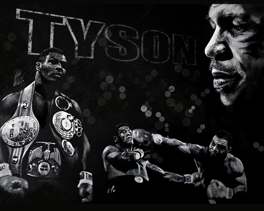 MIKE TYSON White Charcoal on Black Paper - Etsy