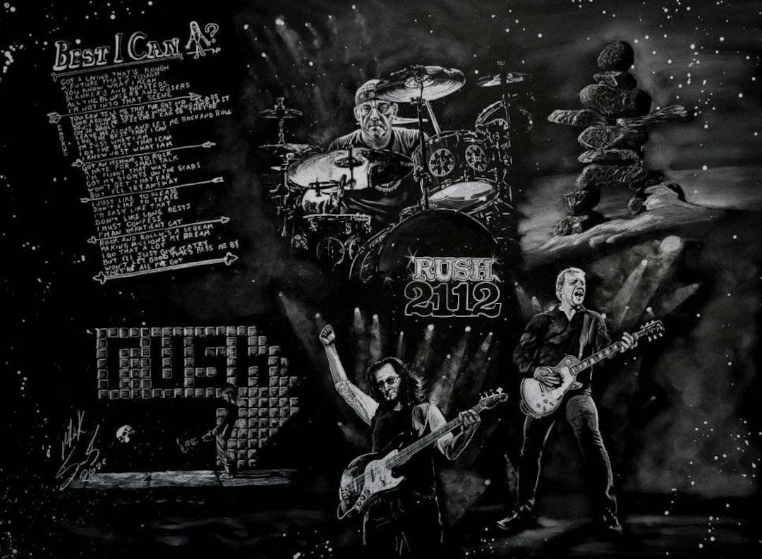 RUSH Tribute Charcoal Drawing: Rock Band Art Print or Canvas - Etsy