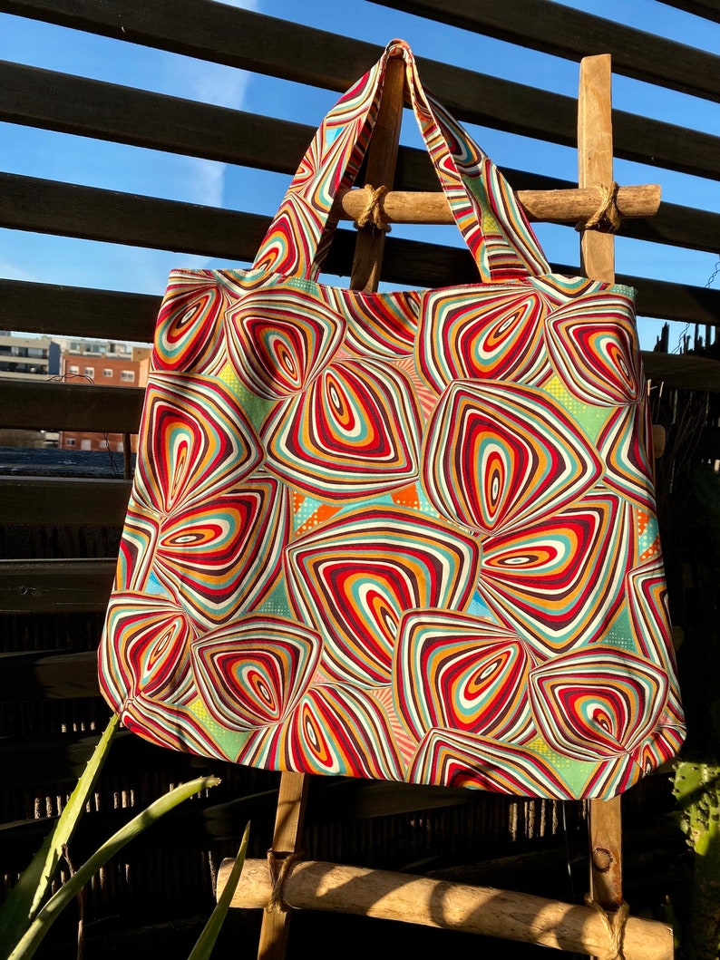 Pop Art Tote Bag. Vintage Style Shoulder Bag. Reversible Beach Bag. Big ...
