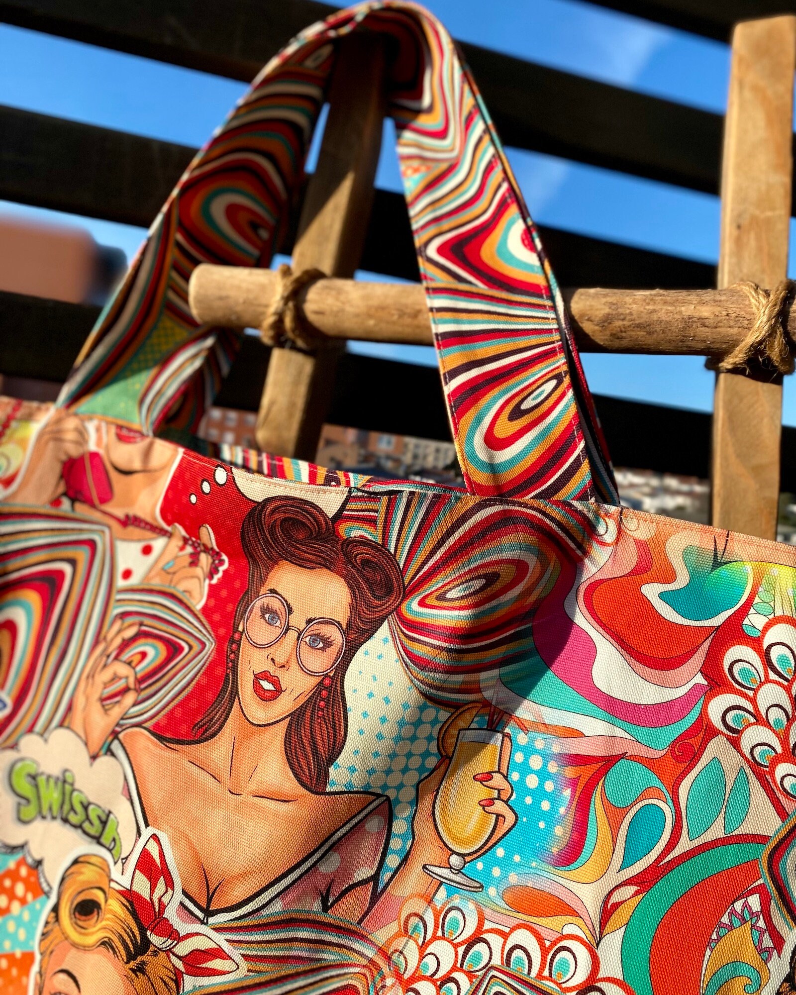 Pop Art Tote Bag. Vintage Style Shoulder Bag. Reversible Beach Bag. Big ...
