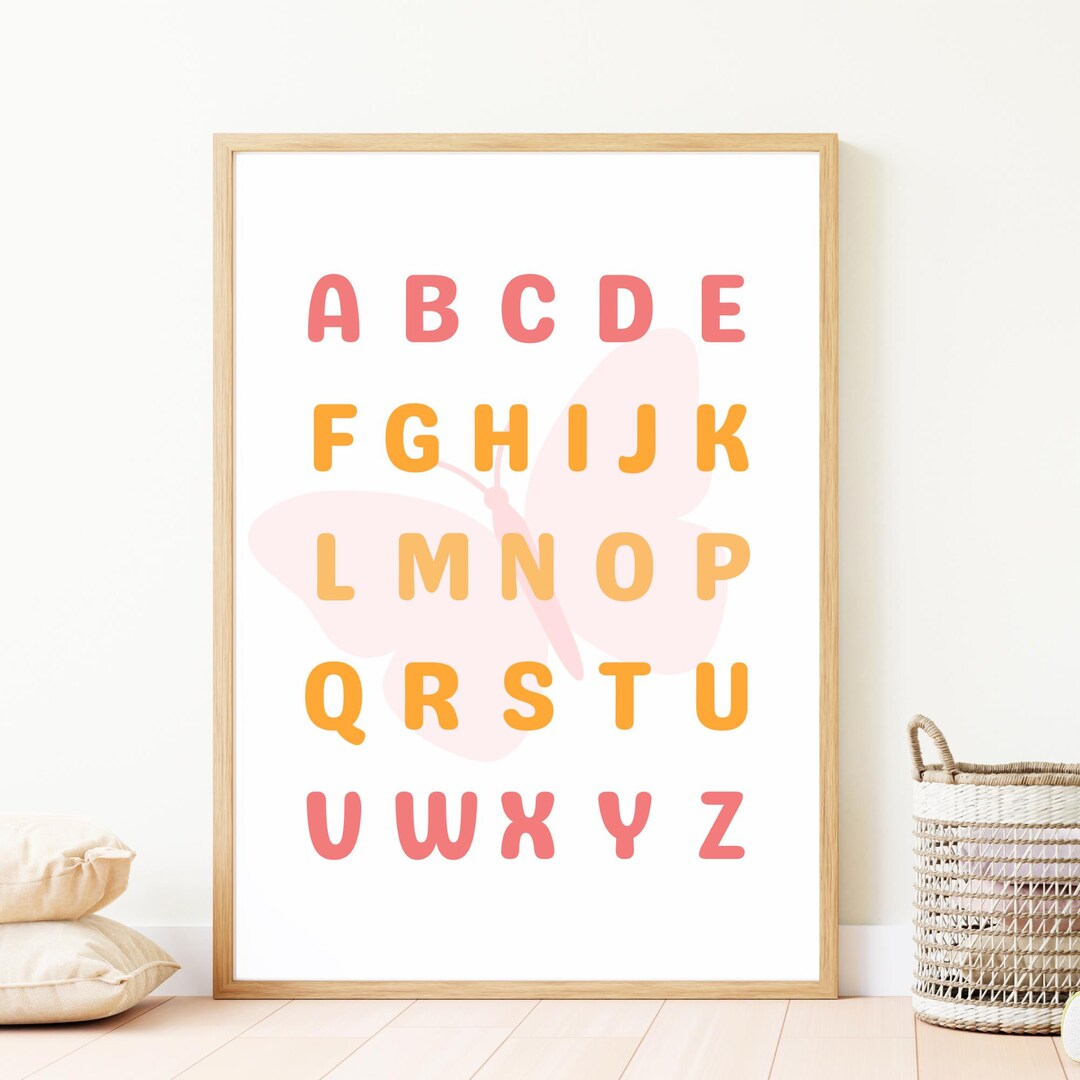 Pink Alphabet Poster, Gifts for Kids, Playroom Wall Decor, Pink ABC ...