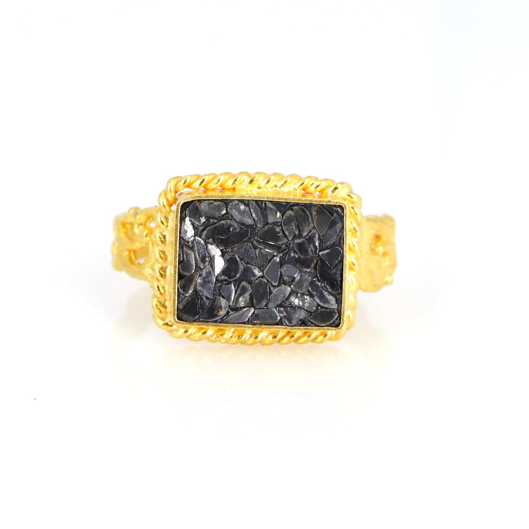 Slice Diamond Ring, Flat Cut Diamond Ring, 925 Silver Gold Plated Ring ...