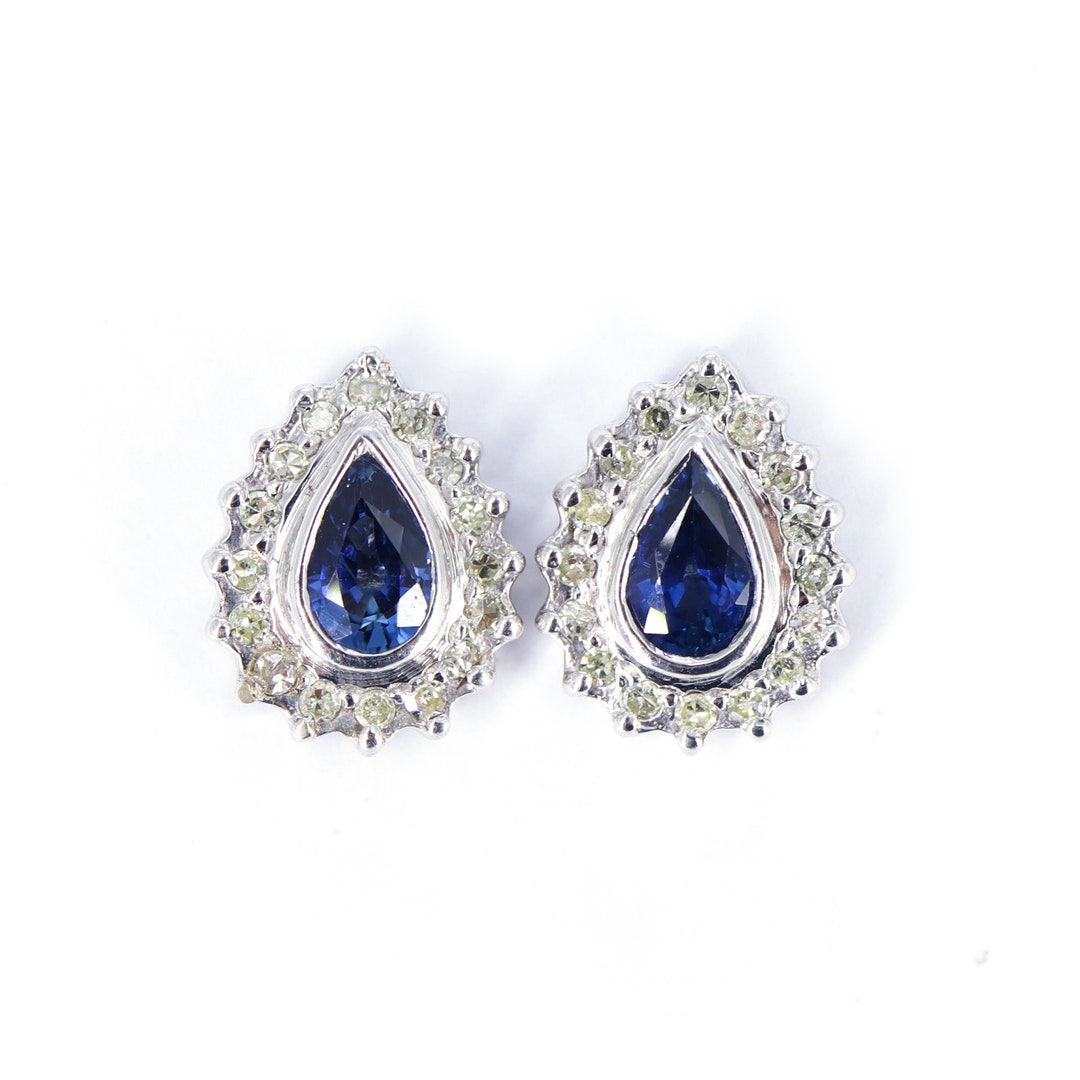 Drop Shape Blue Sapphire Studs Birthday Gift for Wife - Etsy