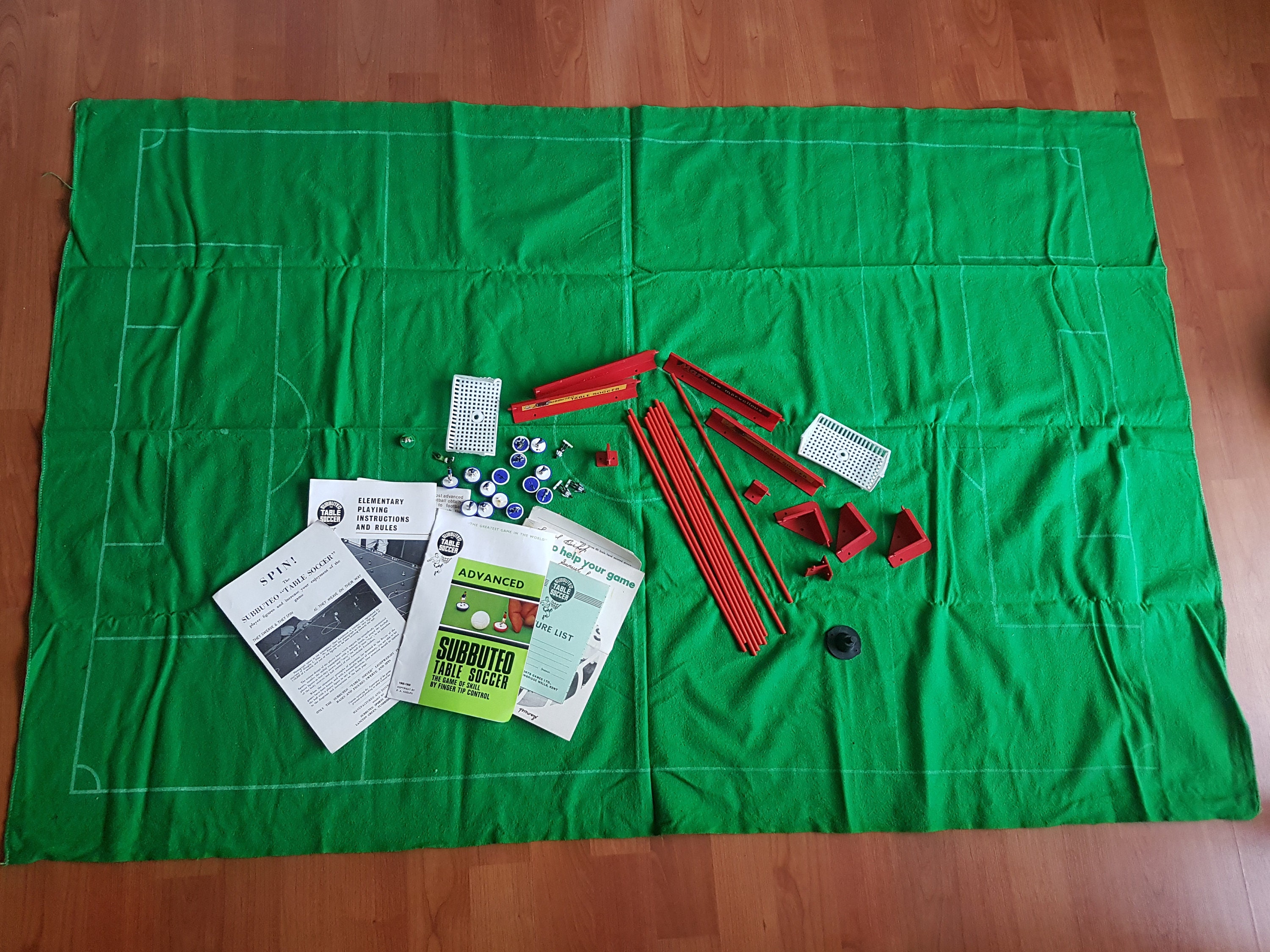 Vintage 70s Subuteo Table Football Pitch, Parts Spares, Paperwork ...