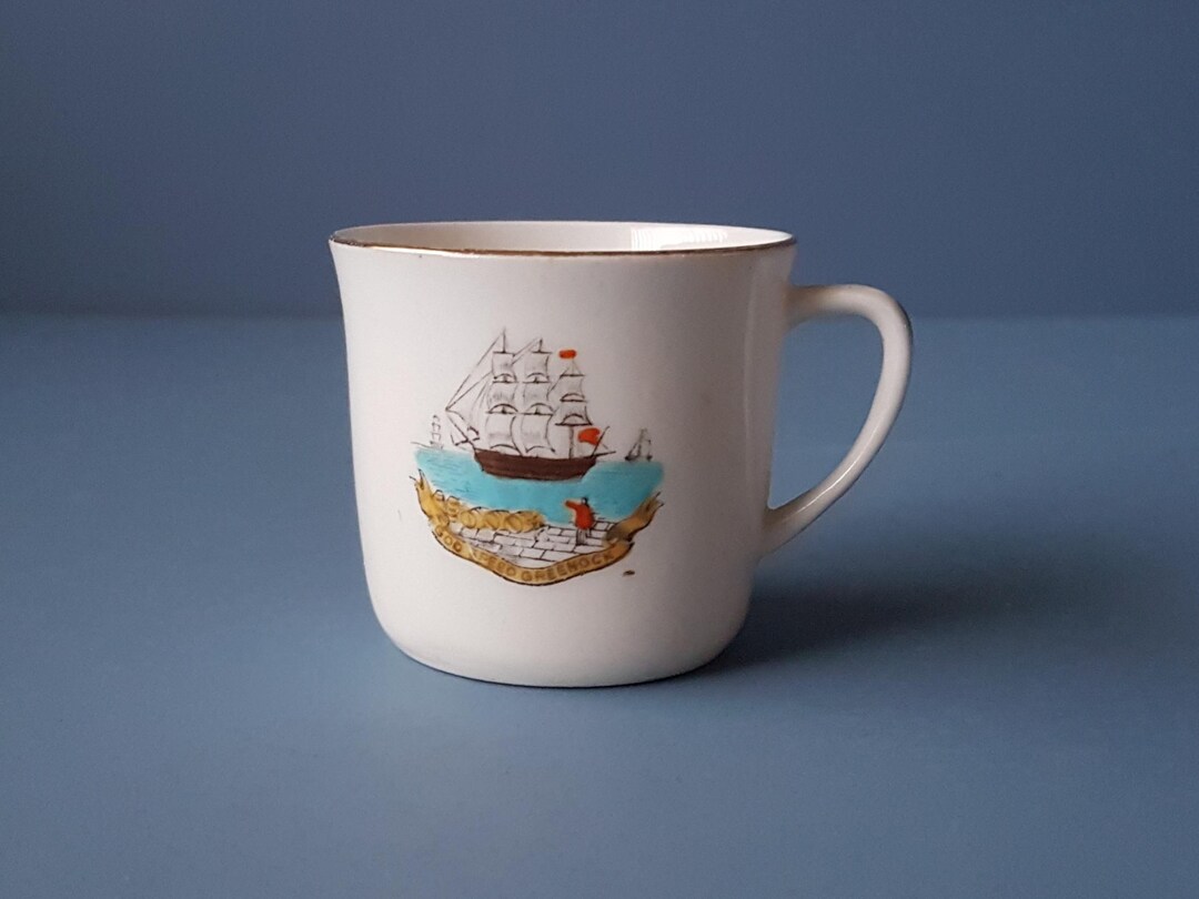 Antique Atlas Heraldic China Co Mini Mug, 'god Speed Greenock' Scottish ...