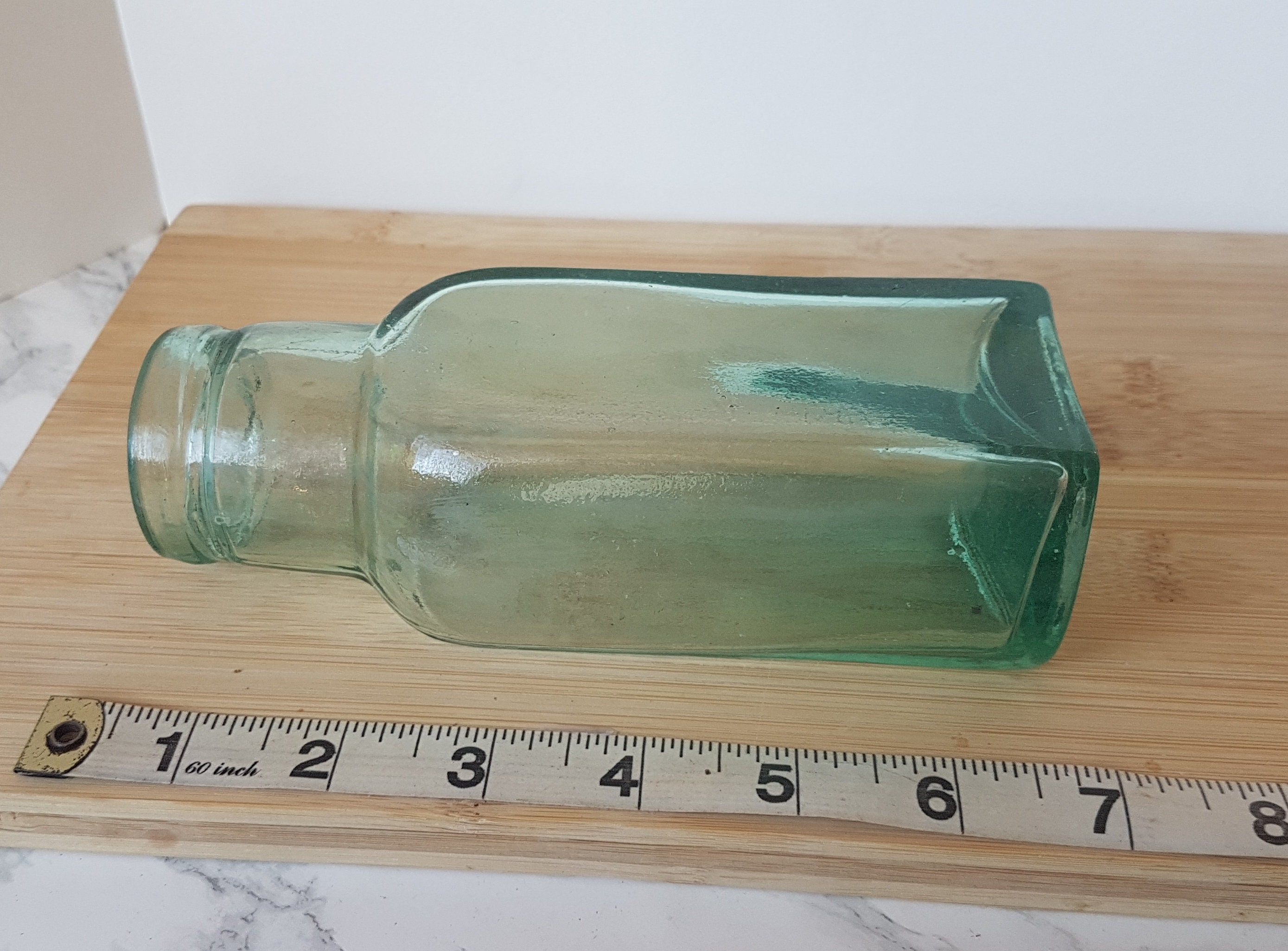 Antique Victorian Aqua Glass Bottle, Square Antique Glassware, Display ...