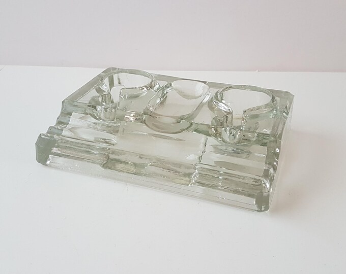 Vintage Art Deco Pressed Glass Double Inkwell - Etsy
